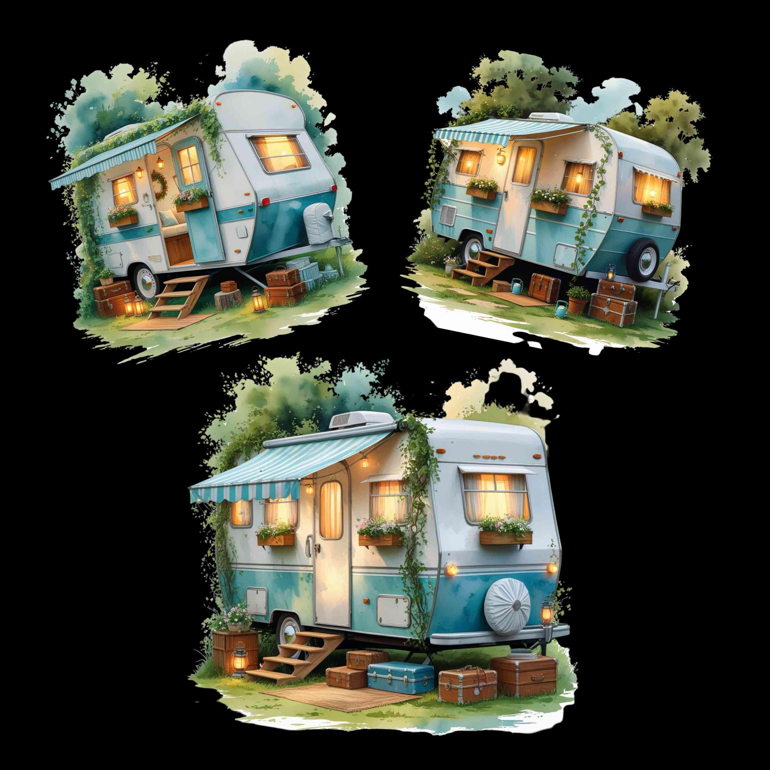 Vintage Camper Clipart Bundle of 3 | Retro RV Sublimation PNG | Boho ...