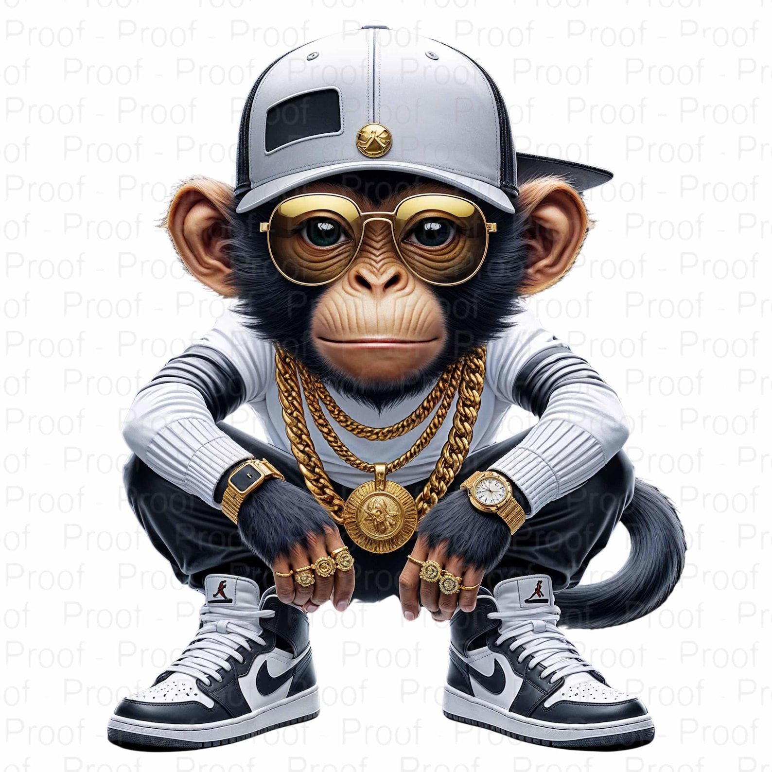 Hip-hop Monkey Swag Digital Art | Cool Urban Monkey PNG | Gold Chains ...