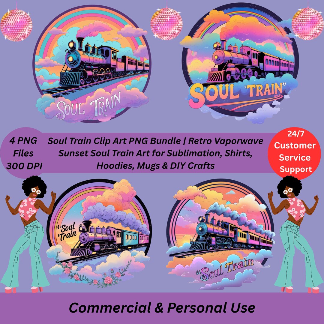 Soul Train Clip Art PNG Bundle | Retro Vaporwave Sunset Soul Train Art ...