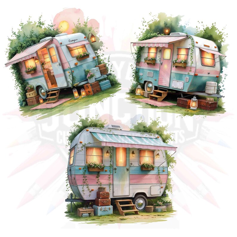 Vintage Camper PNG Bundle | 3 Unique Retro Camper Van Clipart Designs ...