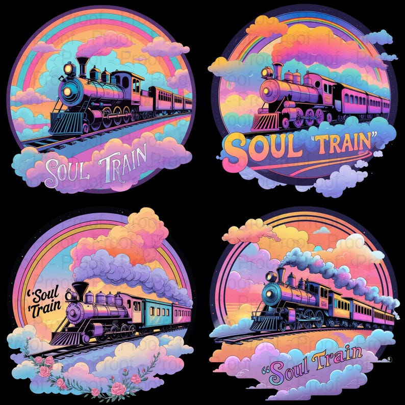 Soul Train Clip Art PNG Bundle | Retro Vaporwave Sunset Soul Train Art ...