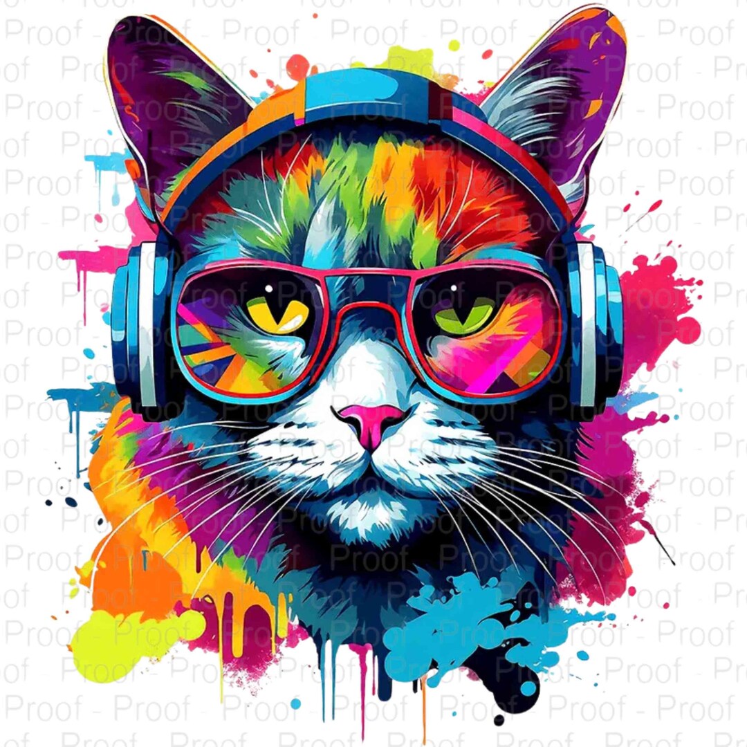 Colorful DJ Cat PNG | Cool Cat With Headphones & Glasses | Music Lover ...