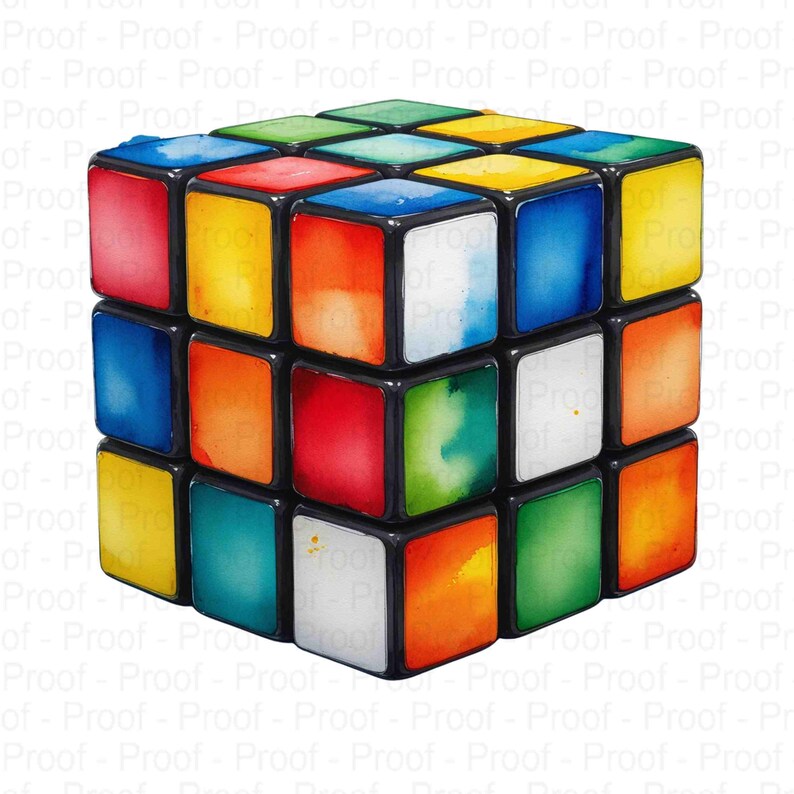 Watercolor Rubik’s Cube PNG Bundle of 4 | Vibrant Hand-painted Puzzle ...