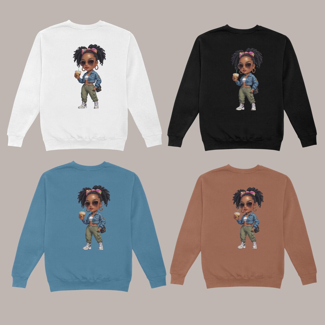 Trendy Black Girl Graffiti Wall PNG Bundle | 5 Urban Streetwear Chibi ...