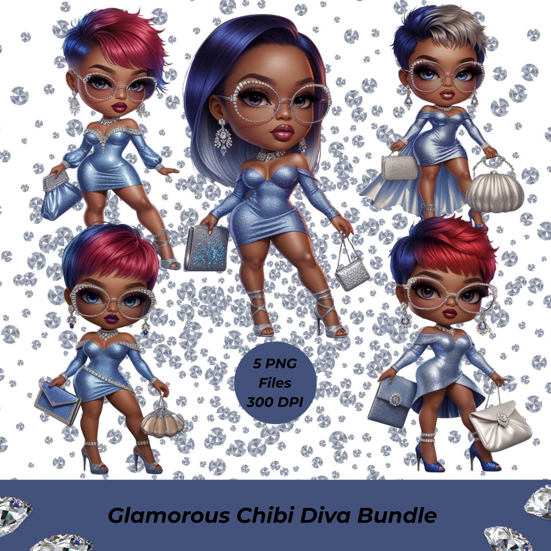 Glamorous Chibi Diva Bundle | 5 High-res Transparent Pngs for ...