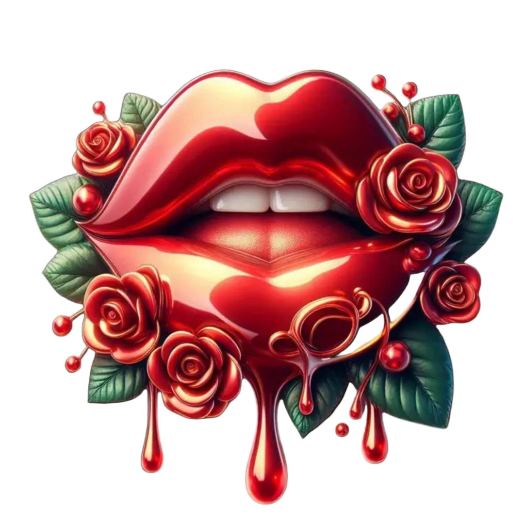 Glossy Red Lips & Roses Drip Design | Eco Solvent or Sublimation ...
