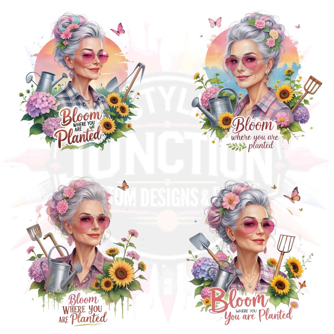 Bloom Where You Are Planted Clipart | Gardening PNG Sublimation | Vintage Garden Lady Digital ...