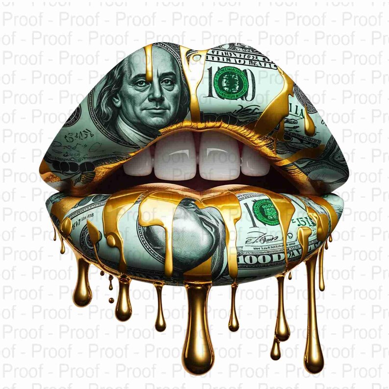 Luxury Dripping Money Lips PNG Bundle of 2 | Gold 100 Bill Lip Art ...