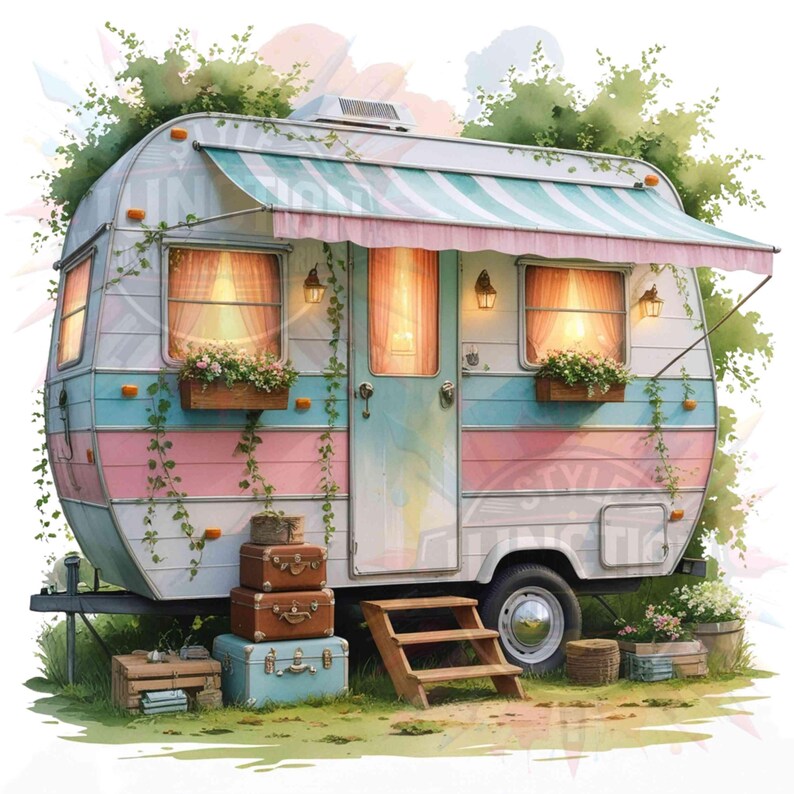 Vintage Camper PNG Bundle | 3 Unique Retro Camper Van Clipart Designs ...
