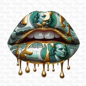 Luxury Dripping Money Lips PNG Bundle of 2 | Gold 100 Bill Lip Art ...