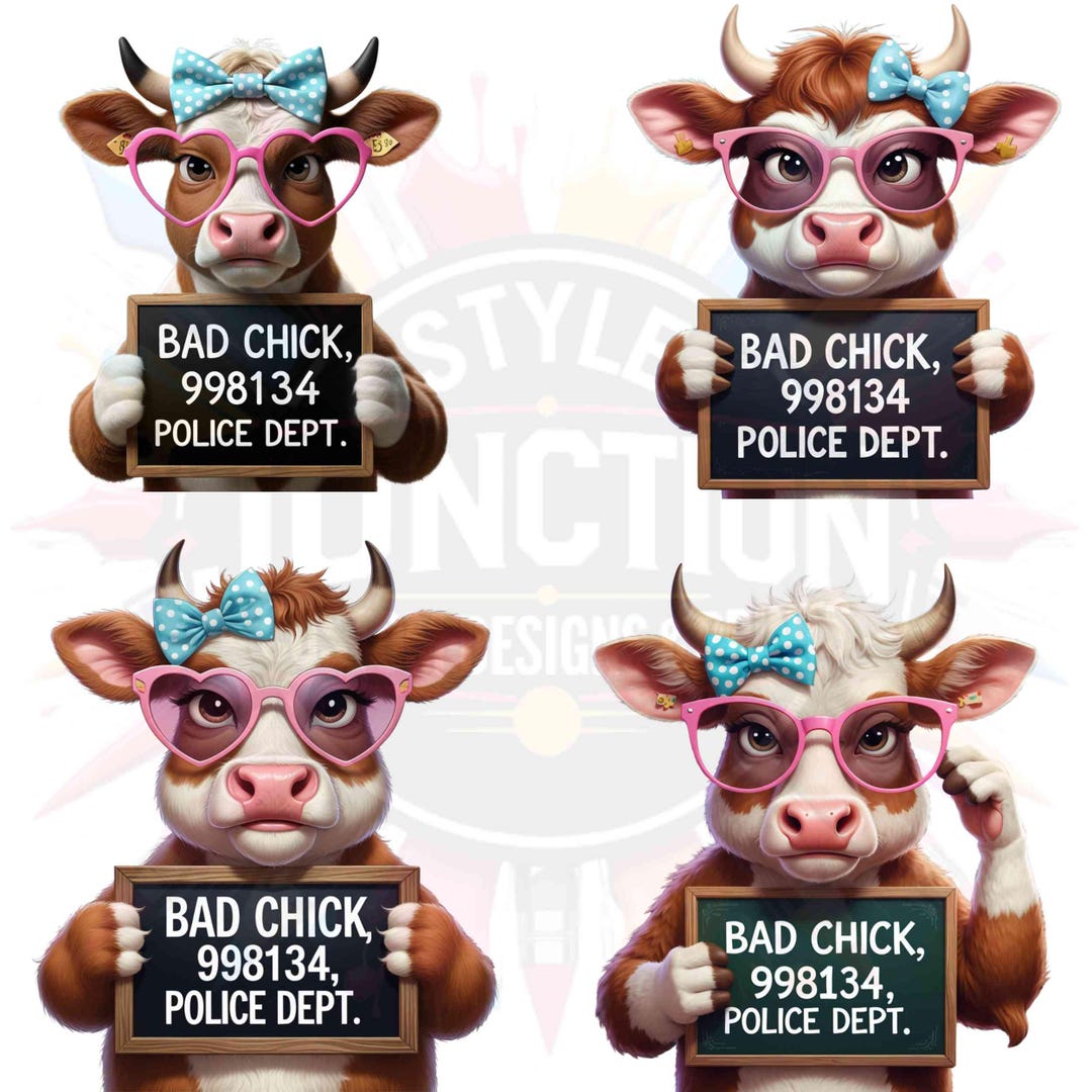 Funny Cow Mugshot PNG Bundle | Bad Chick Arrest Design for Sublimation ...
