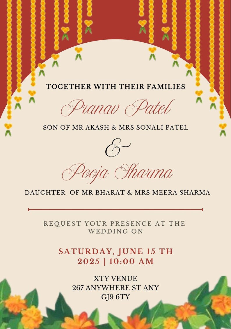 Personalized Printable Indian Wedding Invitation Template: Elegant & Traditional Design - Etsy