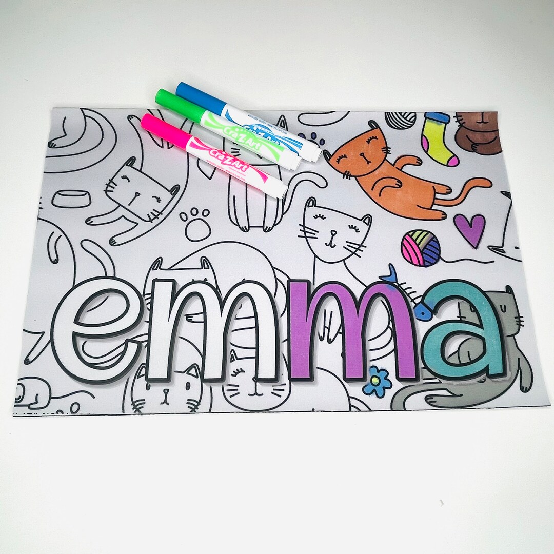 Personalized Coloring Placemat, Custom Kids Name Placemats, Unique ...