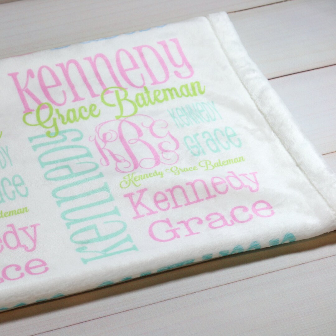 Personalized Baby Blanket Minky Cuddle Swaddle Blanket Monogrammed Baby ...