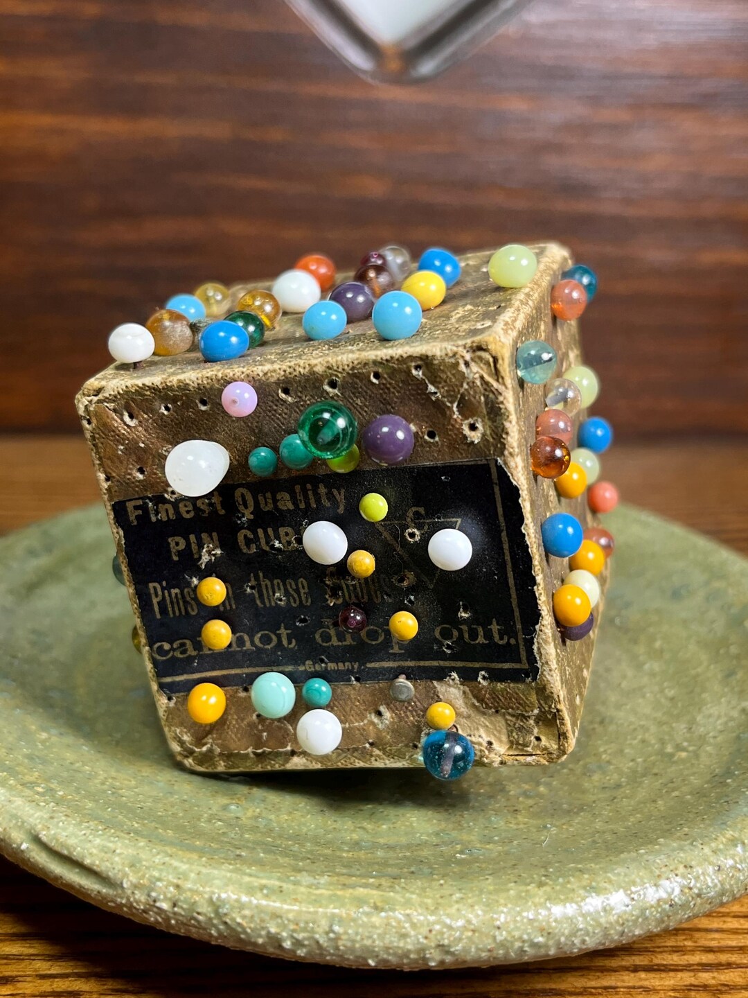 Antique Pin Cube/cushion, Victorian Pin Cushion With Assorted Glass ...