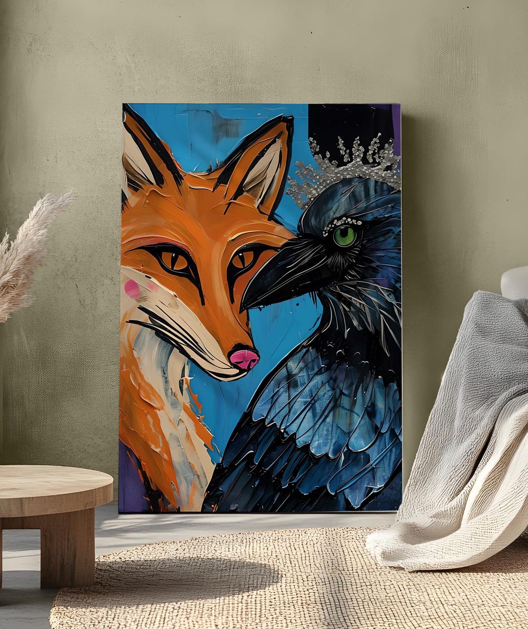 Raven Fox Abstract Painting Print, Fox Poster, Raven Art, Gothic Raven ...
