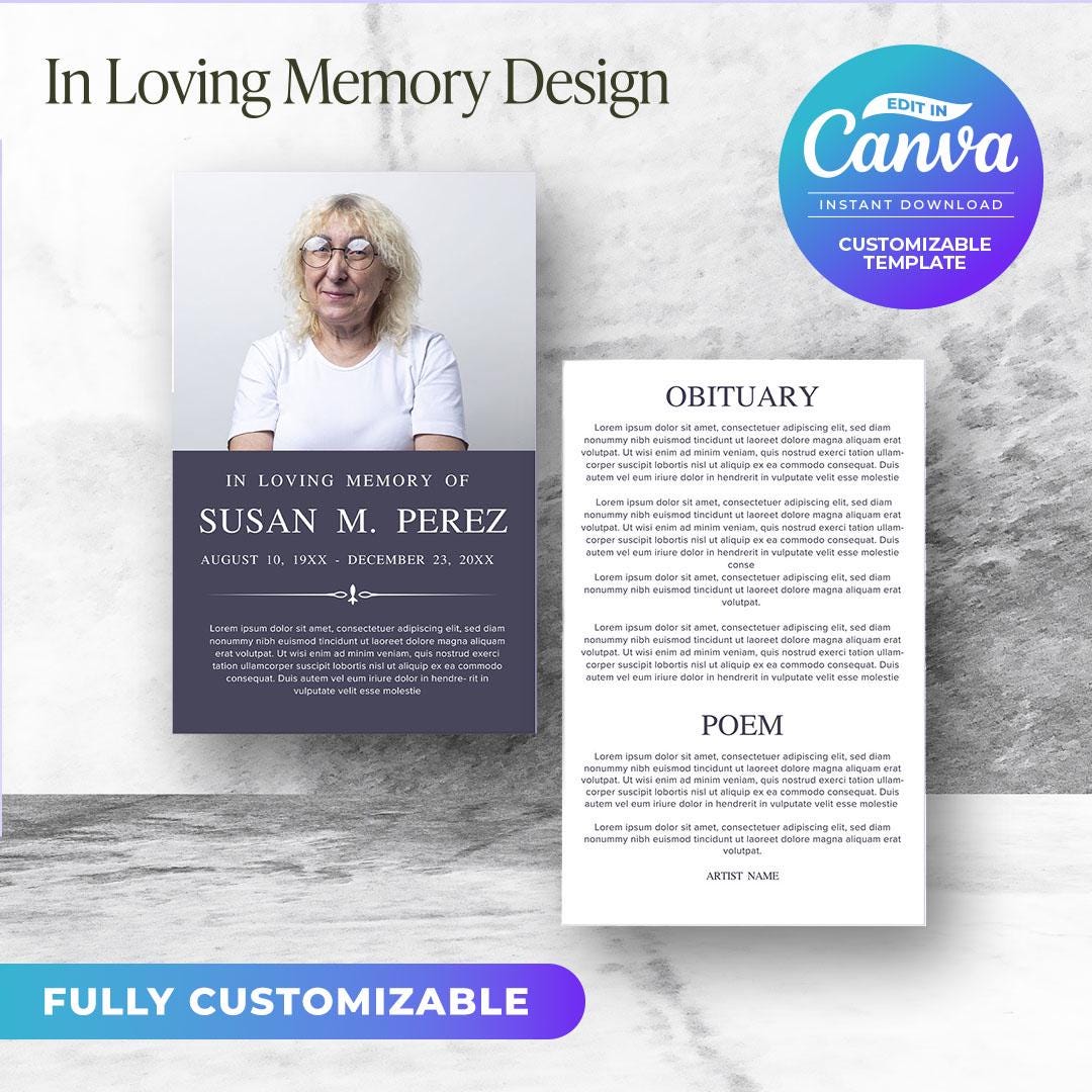 Funeral Program Template | Single Page Design - Etsy