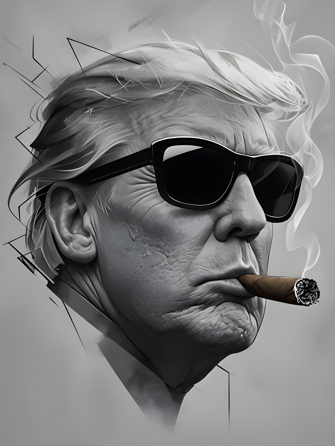 President Trump Artwork Patriotic Black-and-white Drawing With ...