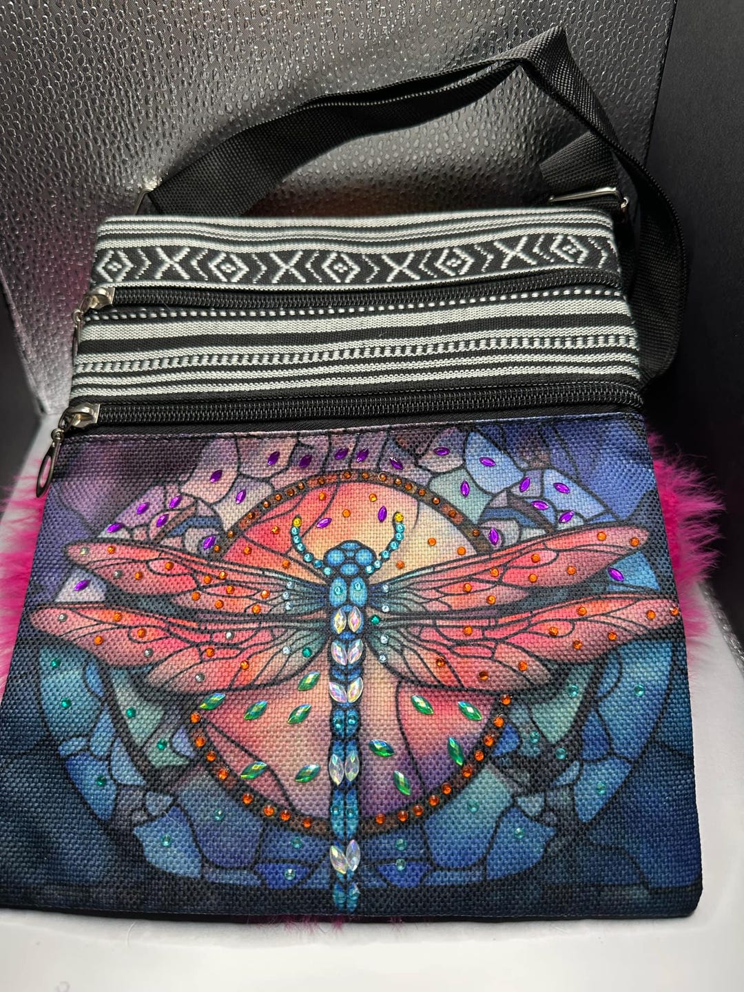 Bedazzled Dragonfly Shoulder Bag Boho Crystal Art Crossbody Purse ...
