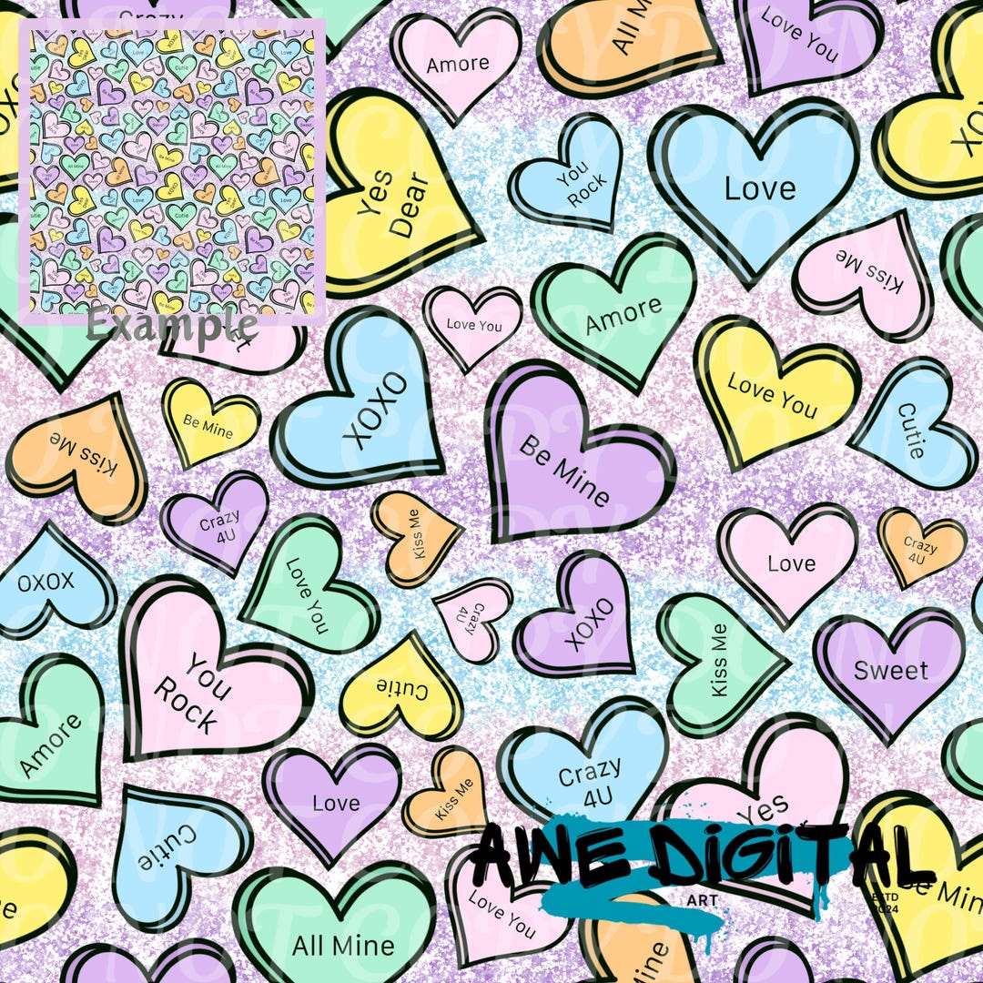 Pastel Glitter Conversation Hearts Seamless File PNG - Etsy