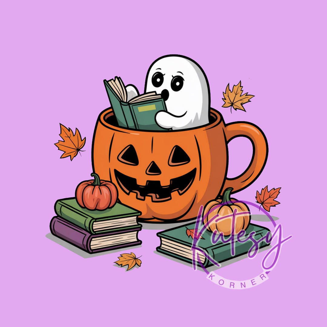Reading Ghost Jack-o’-lantern PNG | Halloween Book Lover Digital ...