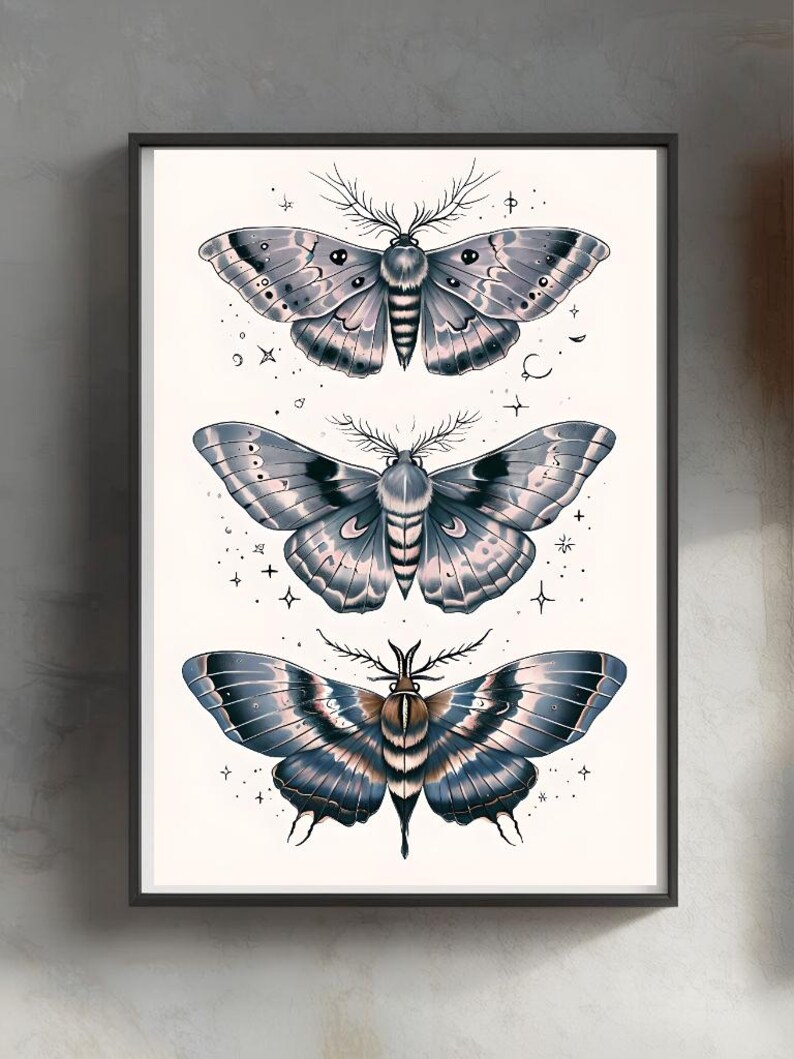Enchanting Moths: Mystical Digital Art for Your Home Decor. Mystical ...