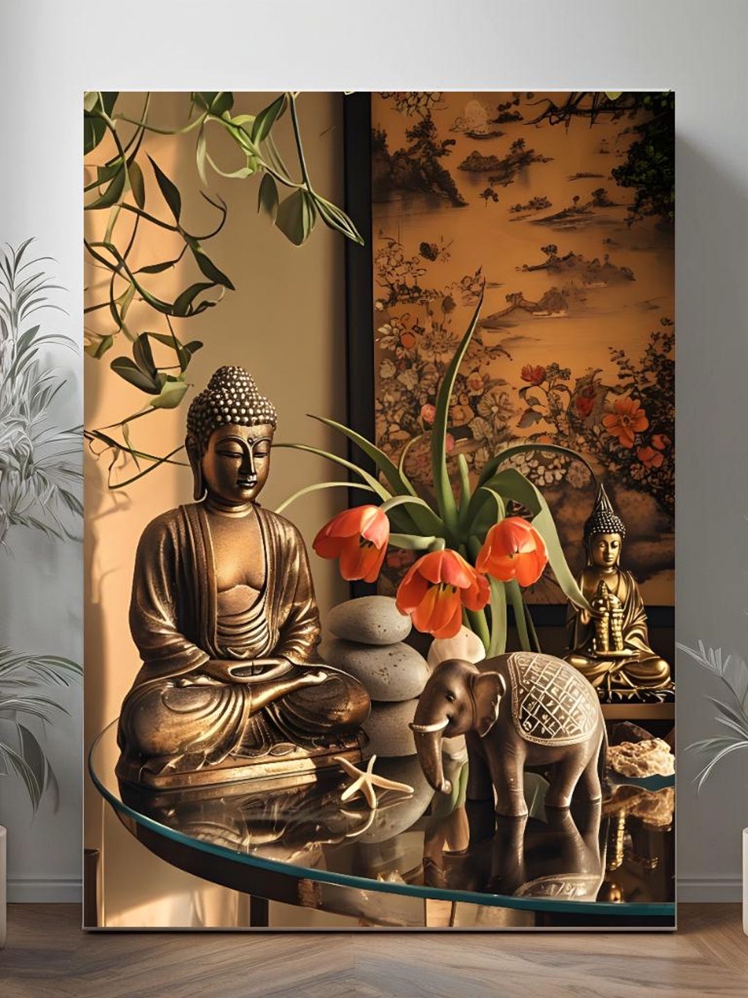 Buddha Altar Canvas Art, Red Tulips, Zen Spiritual Decor - Etsy