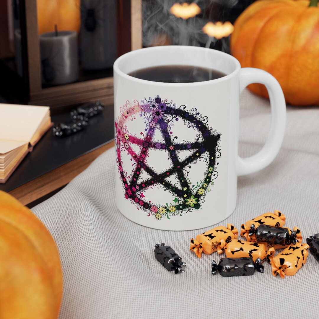Pentacle With Flowers, Colorful, Ceramic Mug, (magical, Nature, Symbol ...