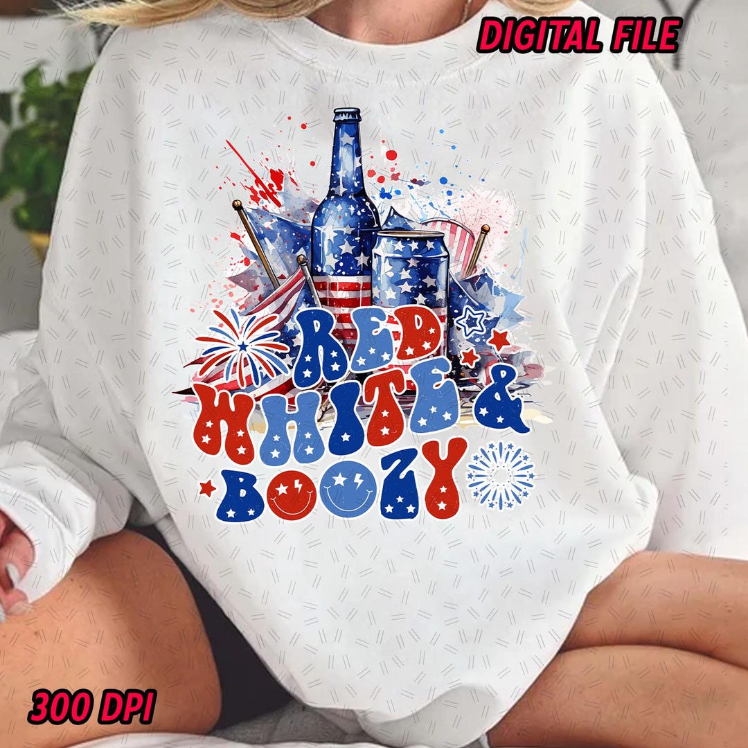 4th of July Png, Red White Boozy Retro Png, Boho Floral Fourth of July ...