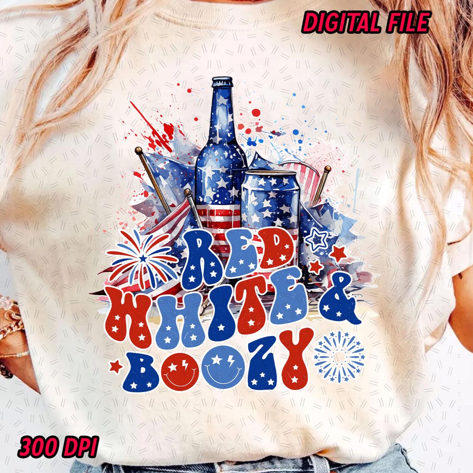 4th of July Png, Red White Boozy Retro Png, Boho Floral Fourth of July ...