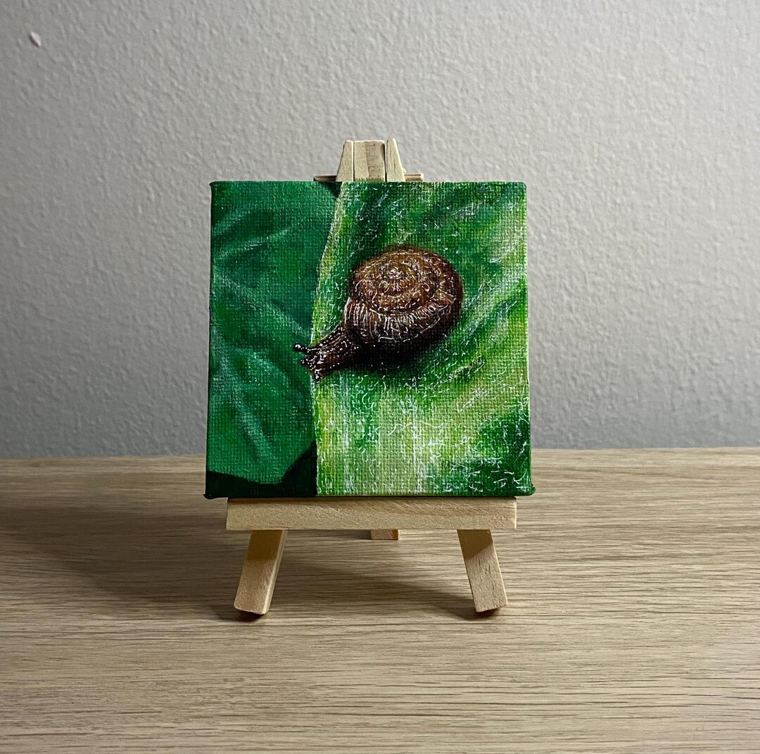 Cute Snail Original Acrylic Painting on Small Canvas Tiny Snail Room ...