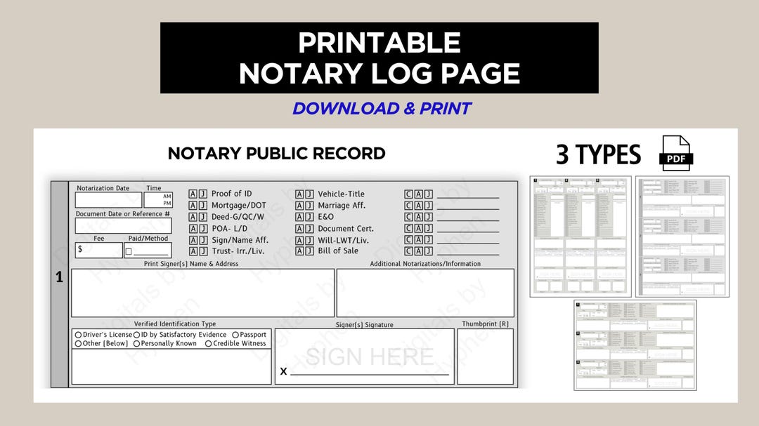 Printable Notary Journal |notary Log |notary Public Record Book. Notary ...