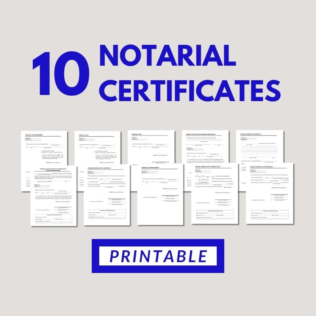 10 Printable Notarial Certificates for Notaries and Loan Signing Agents ...