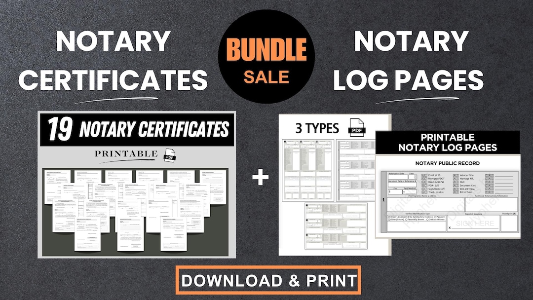 Notary Bundle: 19 Certificates & Log Book (printable PDF) - Etsy