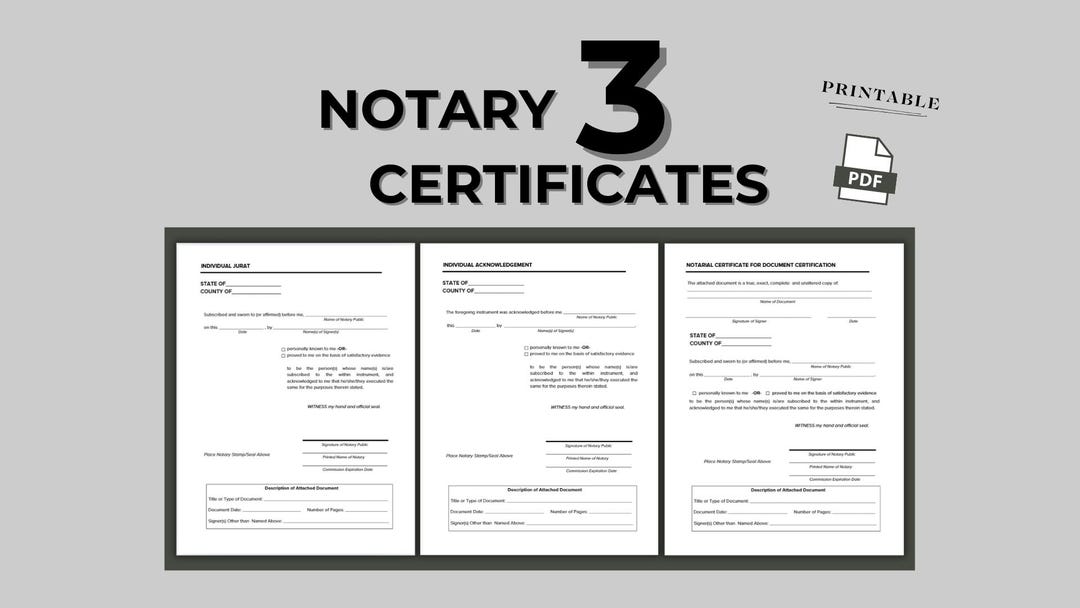 3 Notarial Certificates: Acknowledgment, Jurat, Copy (PDF Download) - Etsy