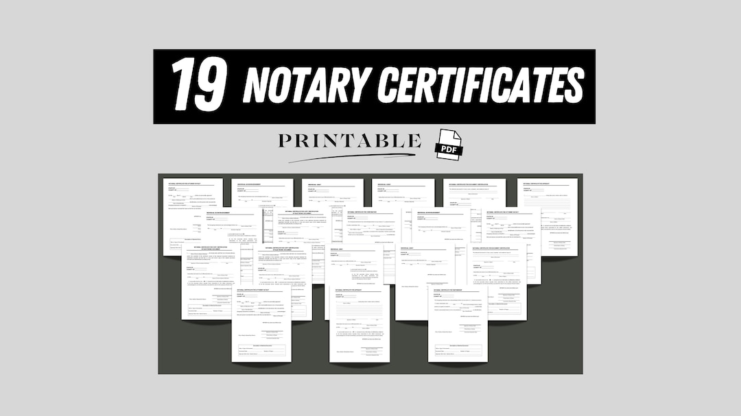 19 Notarial Certificates Bundle: Printable Notary Forms (PDF) - Etsy