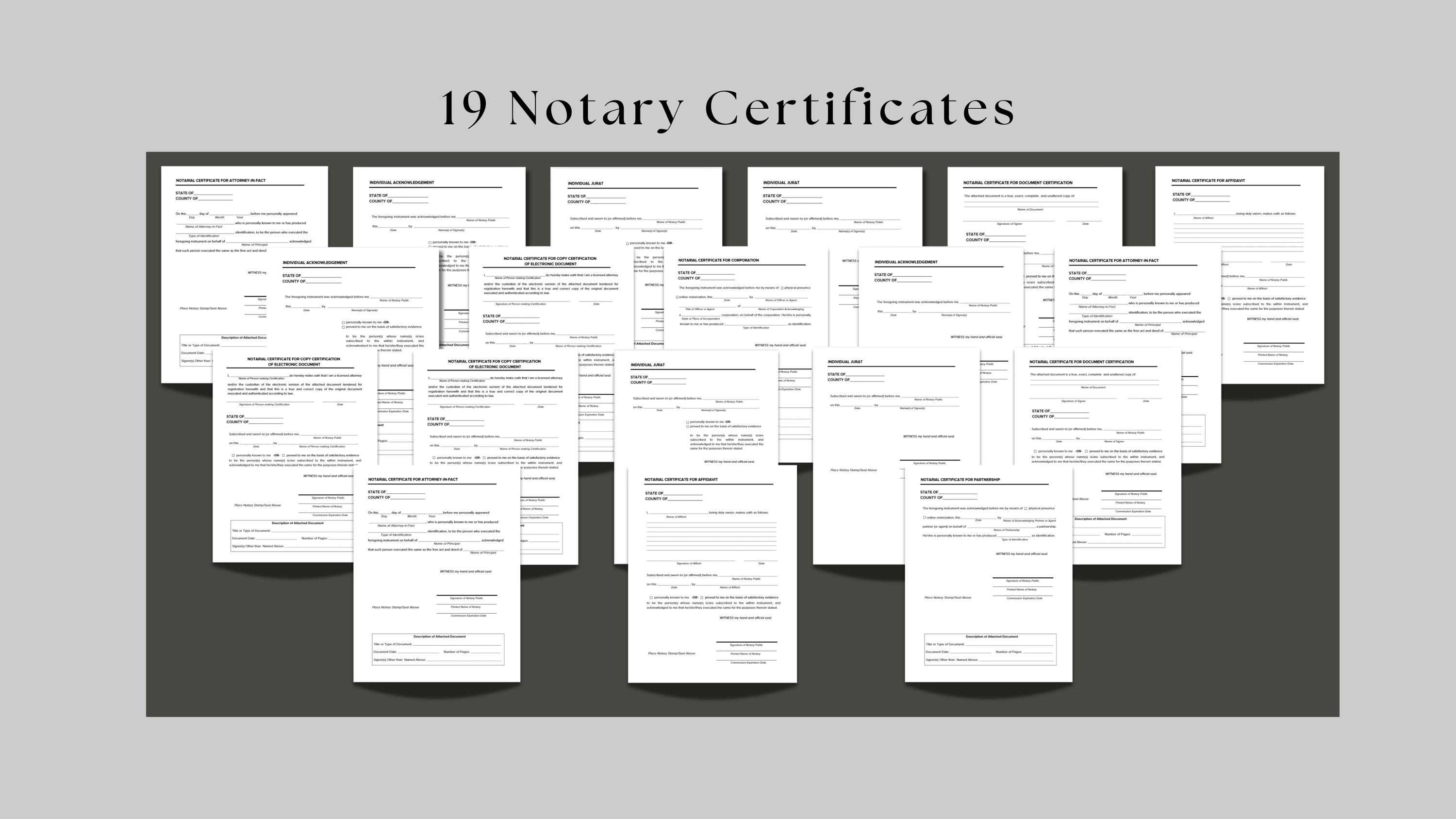 19 Notarial Certificates Bundle: Printable Notary Forms (PDF) - Etsy
