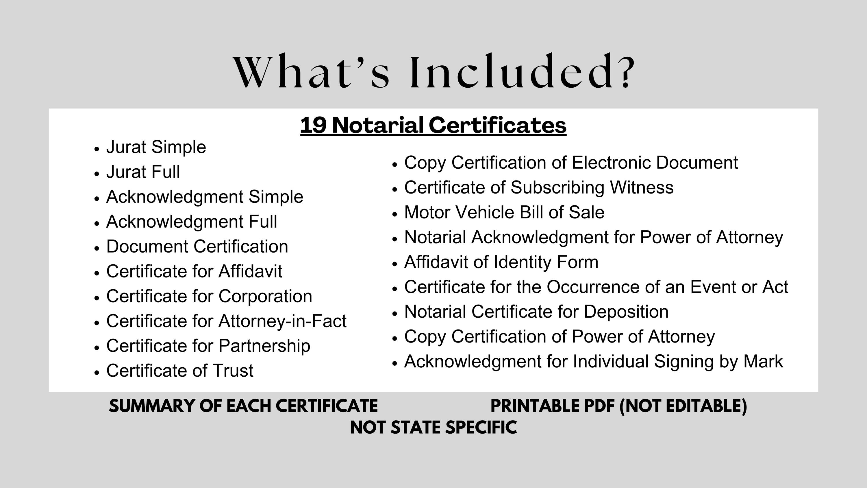 19 Notarial Certificates Bundle: Printable Notary Forms (PDF) - Etsy
