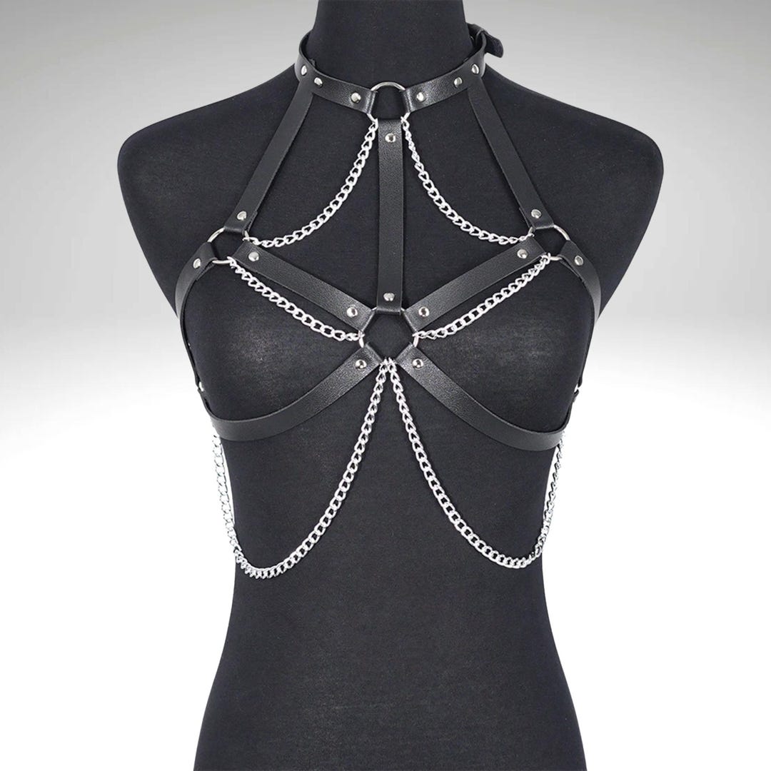 Women Leather Chain Strap Chest Harness, Woman Waist Harness, Shoulder ...
