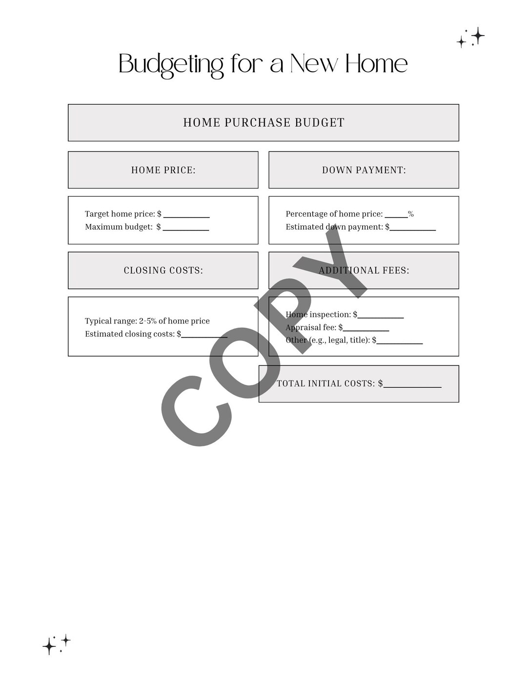 Budgeting for a New Home Worksheet - Etsy