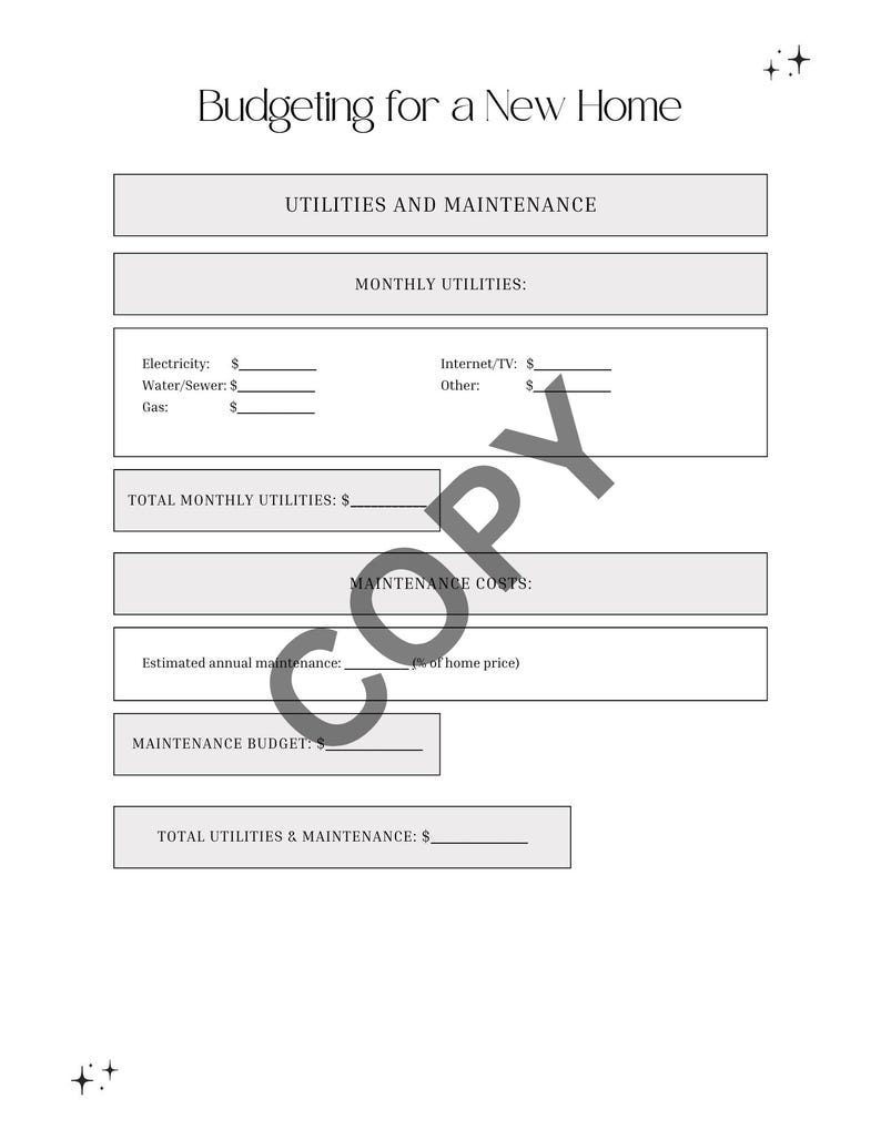 Budgeting for a New Home Worksheet - Etsy