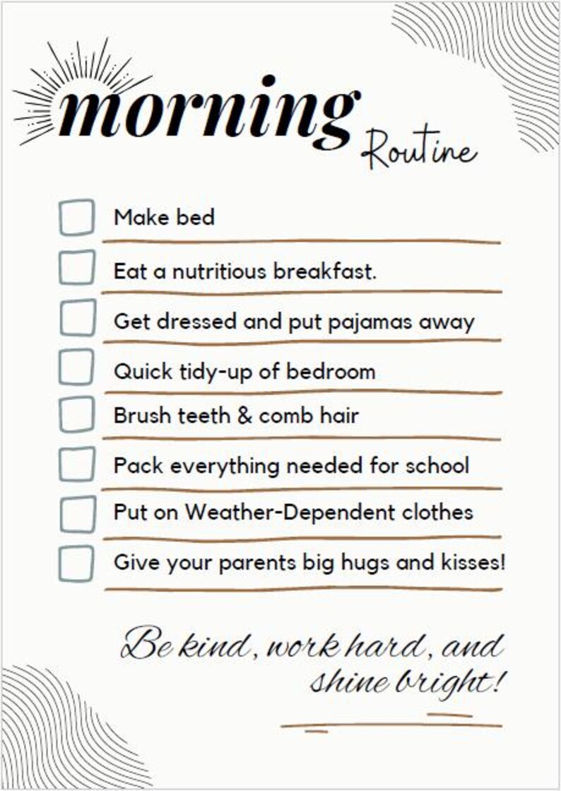 Morning Routine Checklist for Kids – Printable Daily Organizer for ...