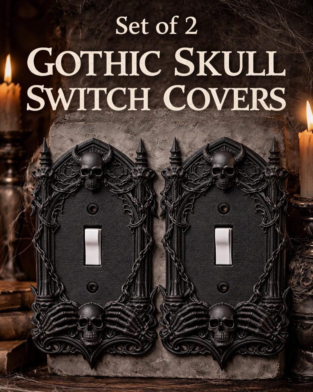 Set of 2 Gothic Skull Light Switch Covers, Dark Academia Wall Plate - Etsy