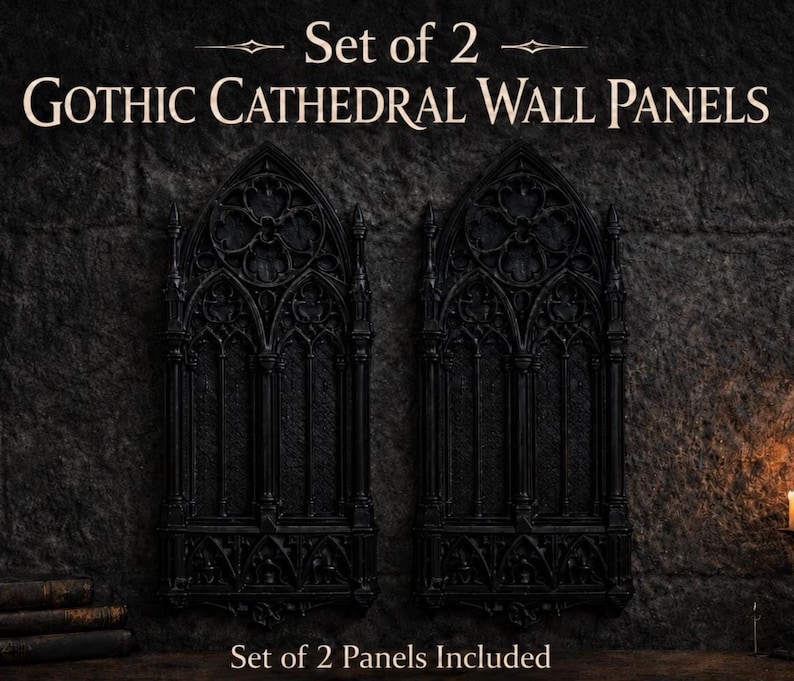 12” Gothic Cathedral Wall Panels – Dark Academia Wall Decor Set, Black ...