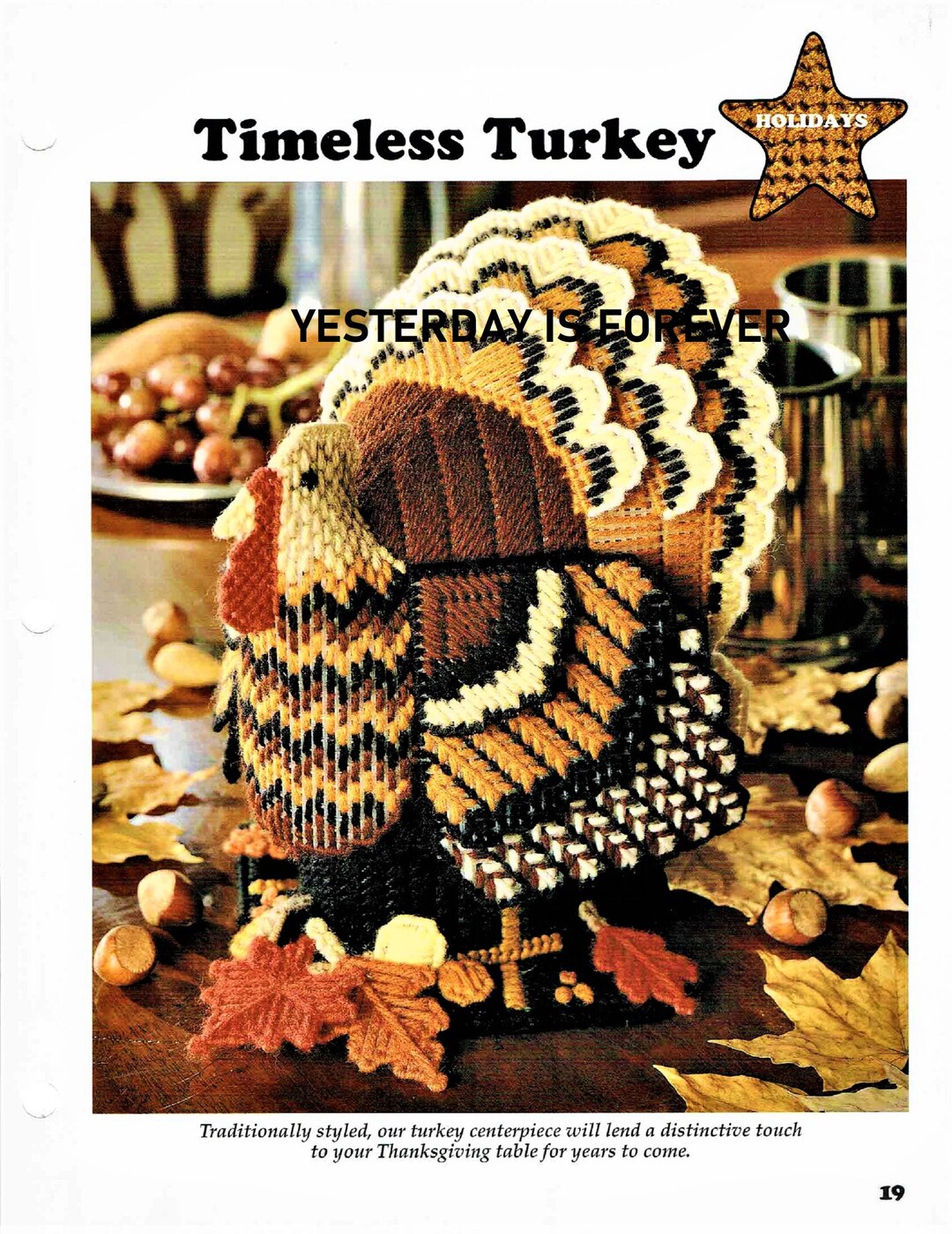 Plastic Canvas Pattern Rare 3D Thanksgiving Timeless TURKEY CENTERPIECE ...