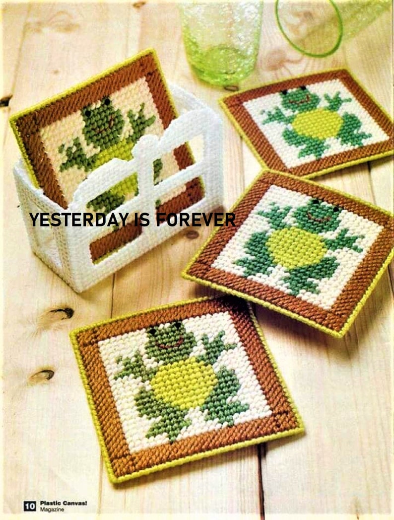 Plastic Canvas Pattern Adorable FROG COASTERS With HOLDER Instant ...