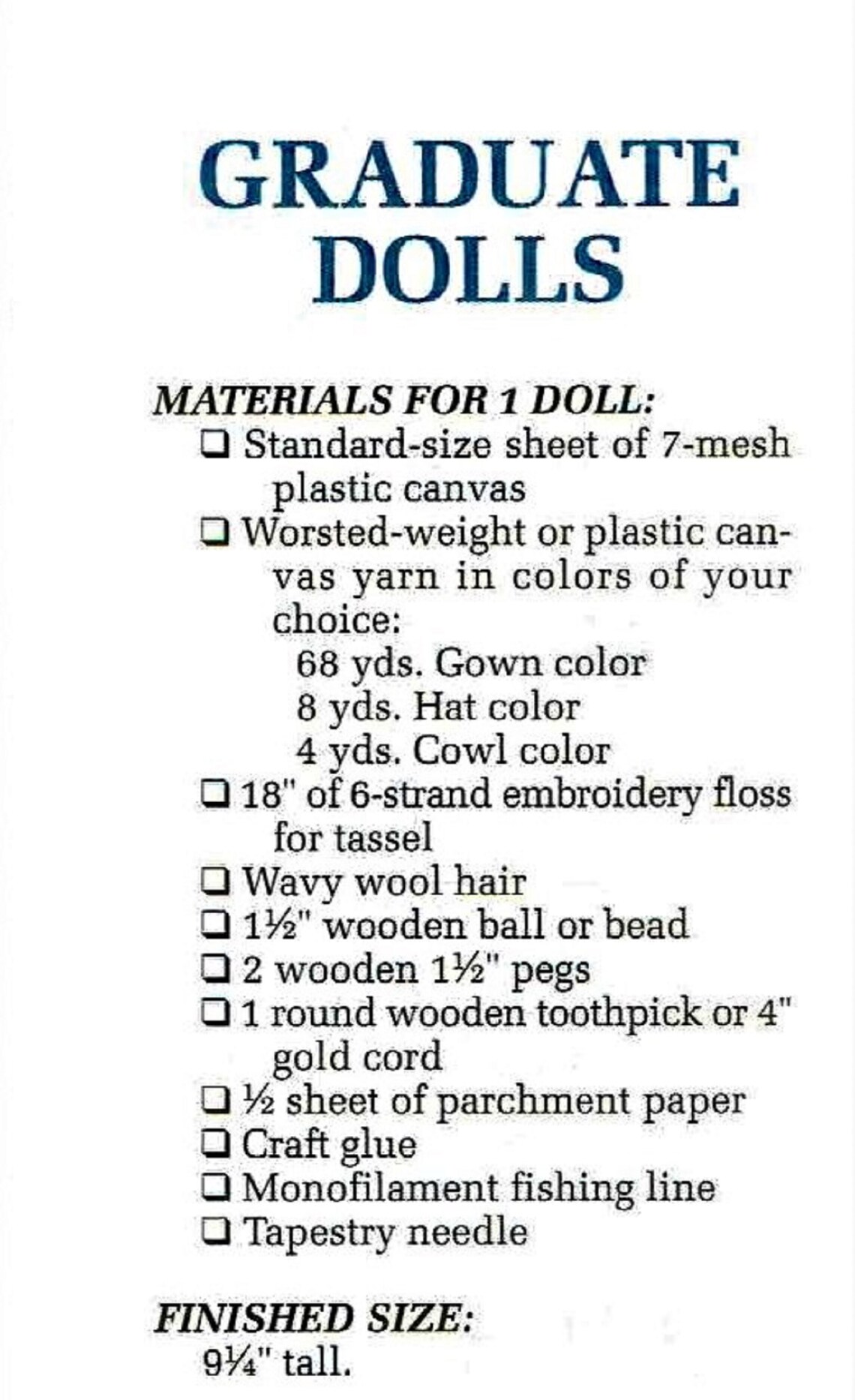 Plastic Canvas Pattern 3D Standing GRADUATE DOLLS Instant Digital ...