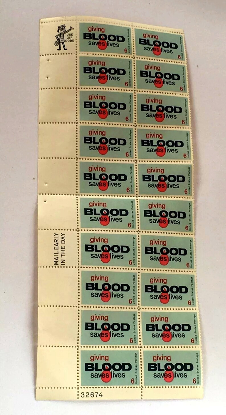 RARE FIND 1971 USPS 6 Cent Giving Blood Saves Lives Unhinged Block of ...