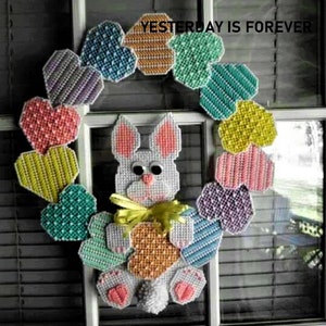 Plastic Canvas Pattern EASTER BUNNY HEART Wreath Instant Digital ...