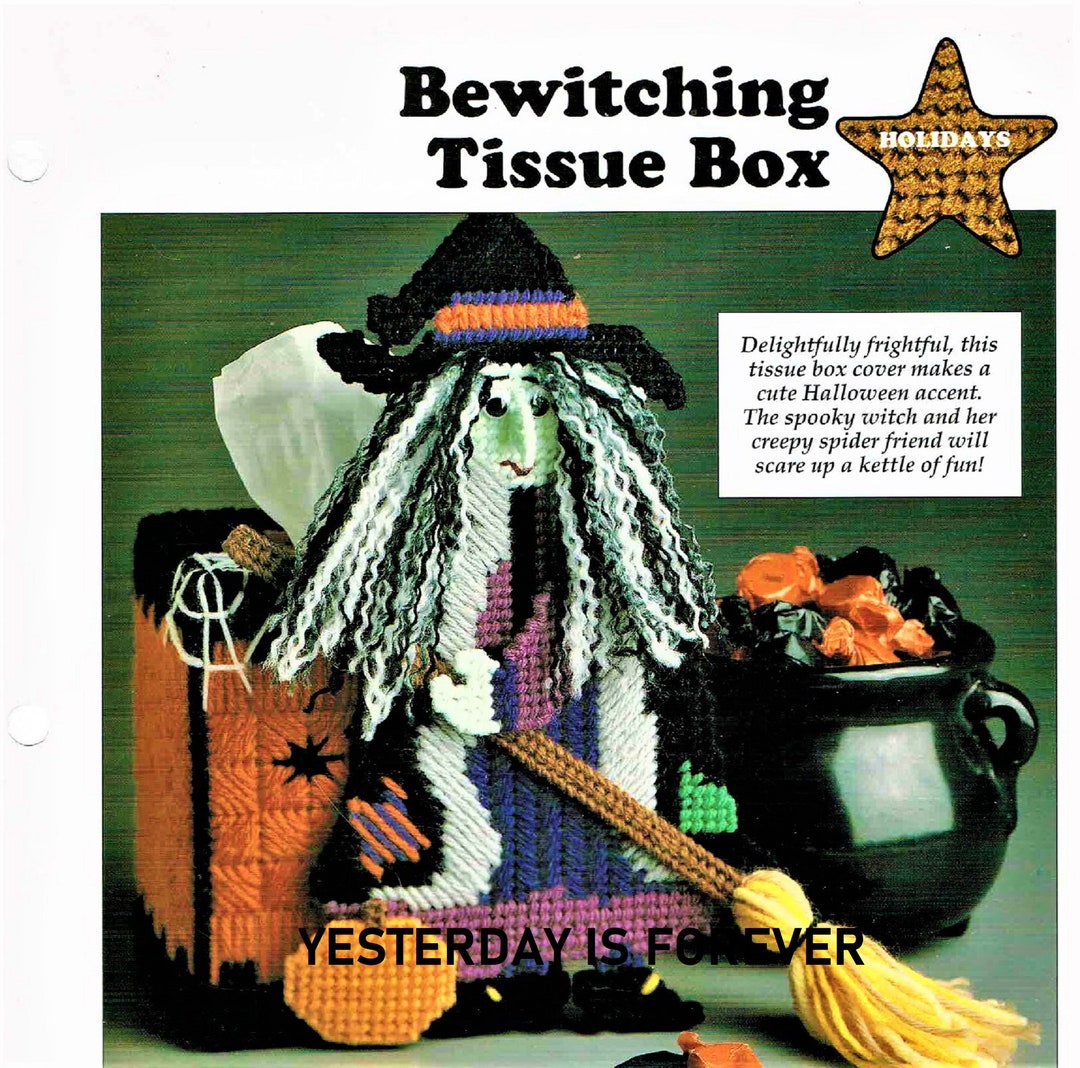 Plastic Canvas Pattern Rare 3D Halloween WITCH TISSUE Box Cover Instant ...